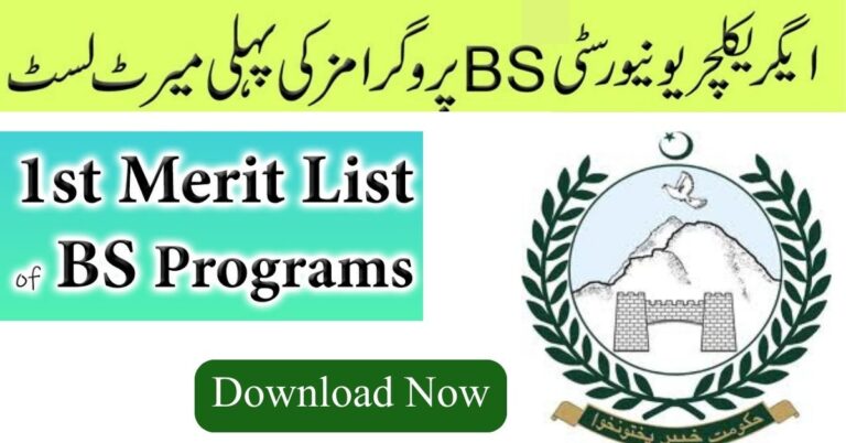 Agriculture University Peshawar BS Programs Merit List 2024